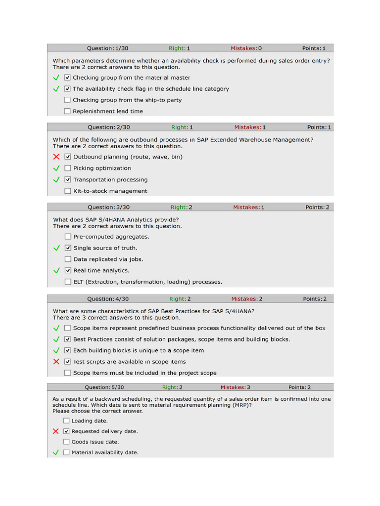 SAP SD Hana Sales - 2022 - Sample Questions - 5 | PDF