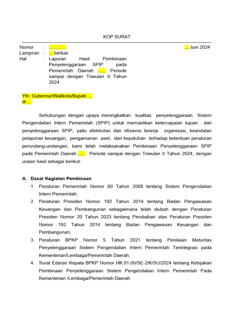 LapBin - Format Laporan Individu Pemda (Contoh) | PDF