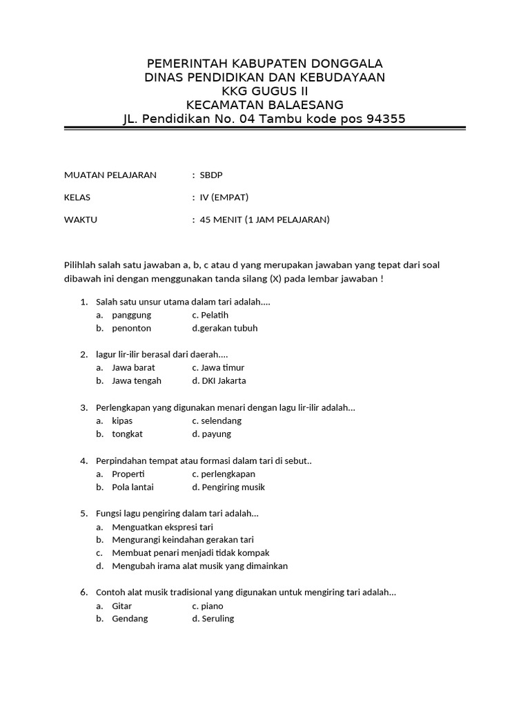 Soal SBDP Kelas 4 SD | PDF