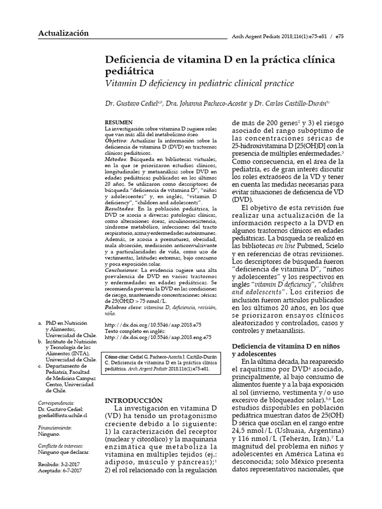 Deficiencia de Vitamina D en La Práctica Clínica Pediátrica: Vitamin D Deficiency in Pediatric ...