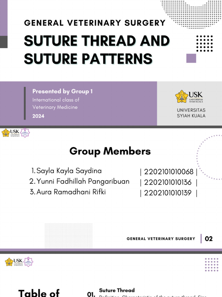 Suture Thread and Suture Patterns by Group 1 (INT Class) | PDF