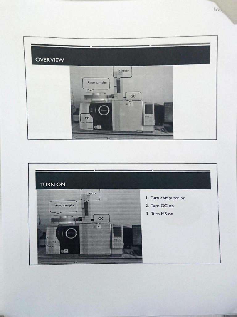 Turn On: L. Turn Computer On Auto Sampler 2. Turn GC On 3. Turn MS On | PDF