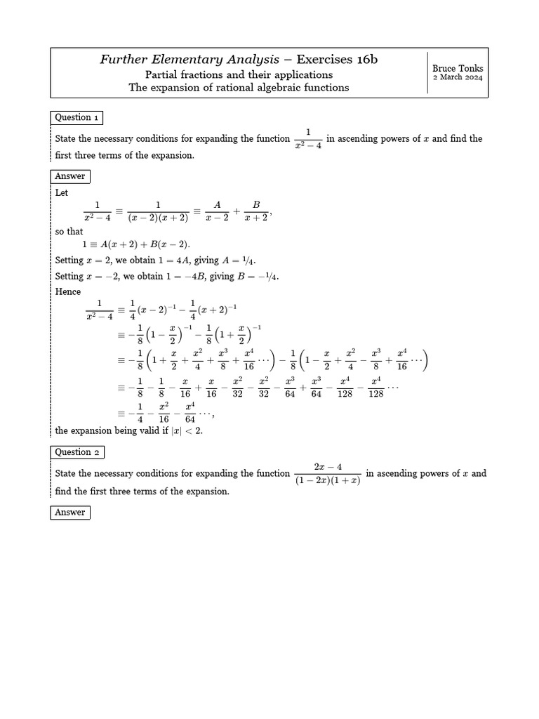 Further Elementary Analysis - Exercises 16b | PDF | Mathematics | Algebra