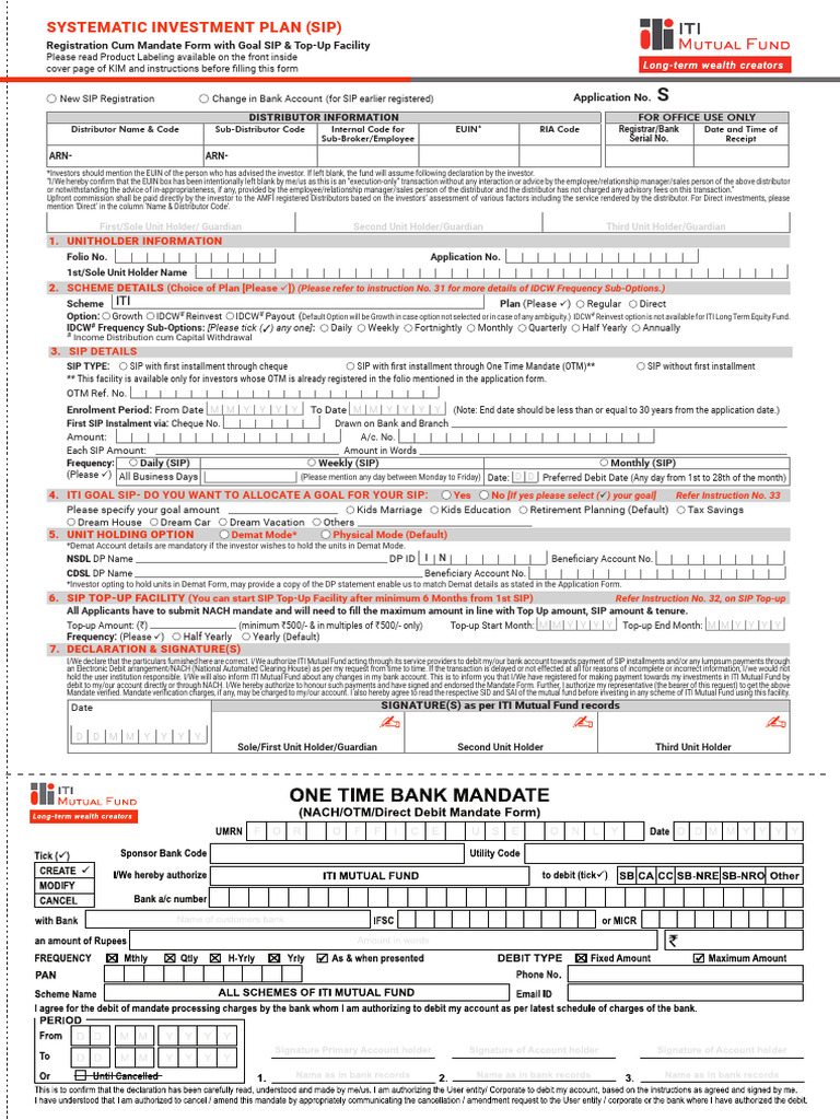 SIP Registration and Mandate Form | PDF | Cheque | Banks