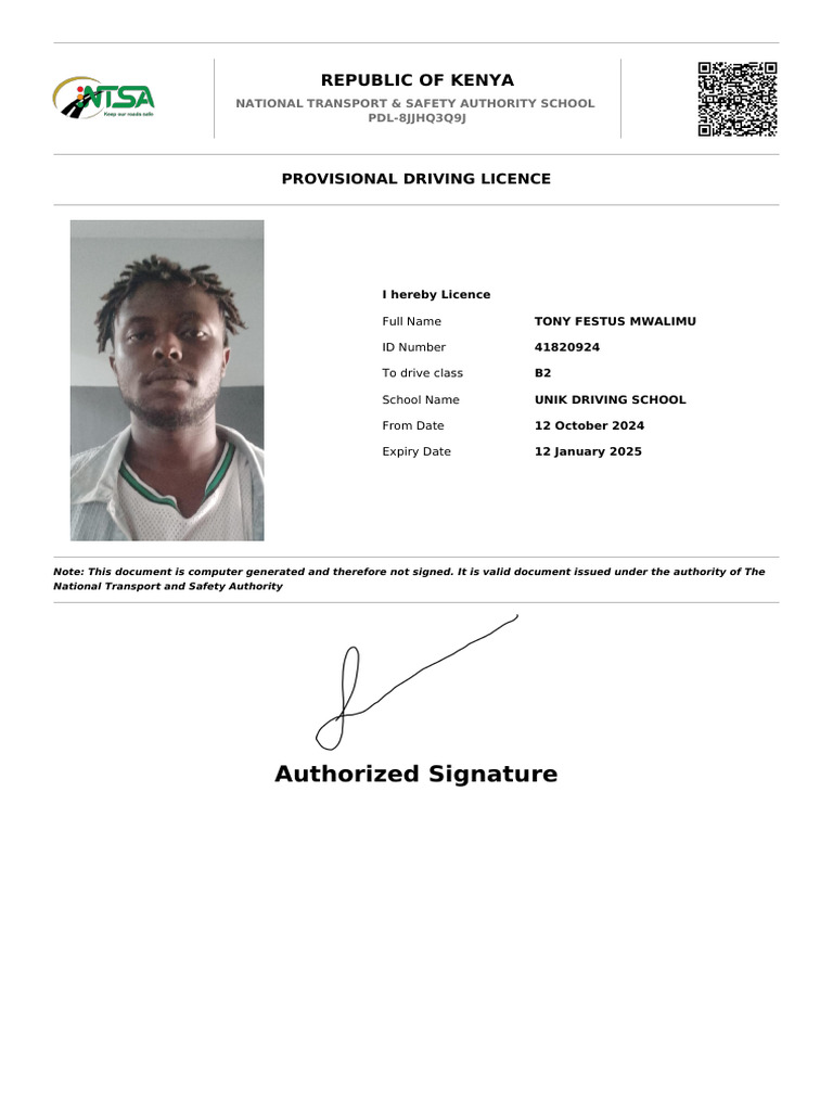 PDL-8JJHQ3Q9J-Provisional Driving License | PDF