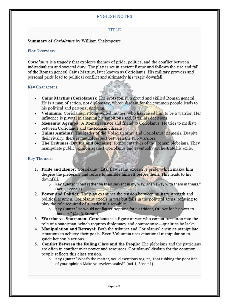 Coriolanus Summary | PDF | Ancient Rome