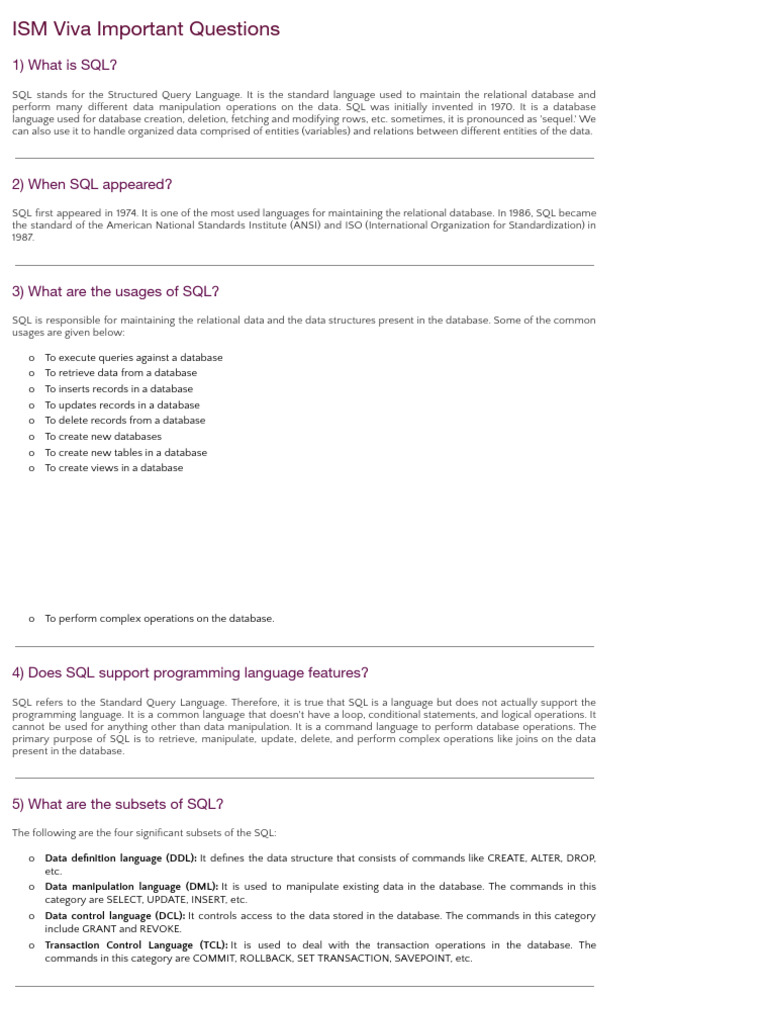 Viva Questions | PDF | Database Index | Sql