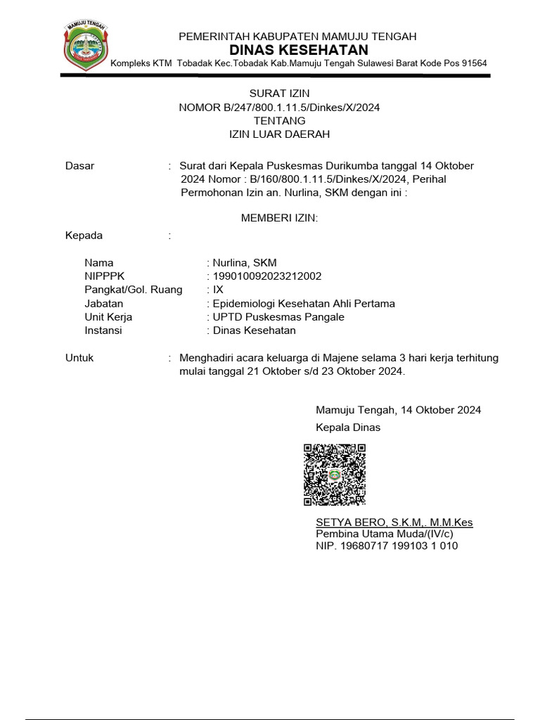 SURAT IZIN An. NURLINA, SKM | PDF