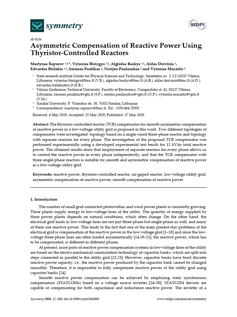 Asymmetric Compensation of Reactive Power Using TH | PDF | Inductor ...