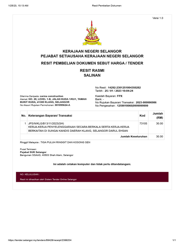 Resit Pembelian Dokumen | PDF