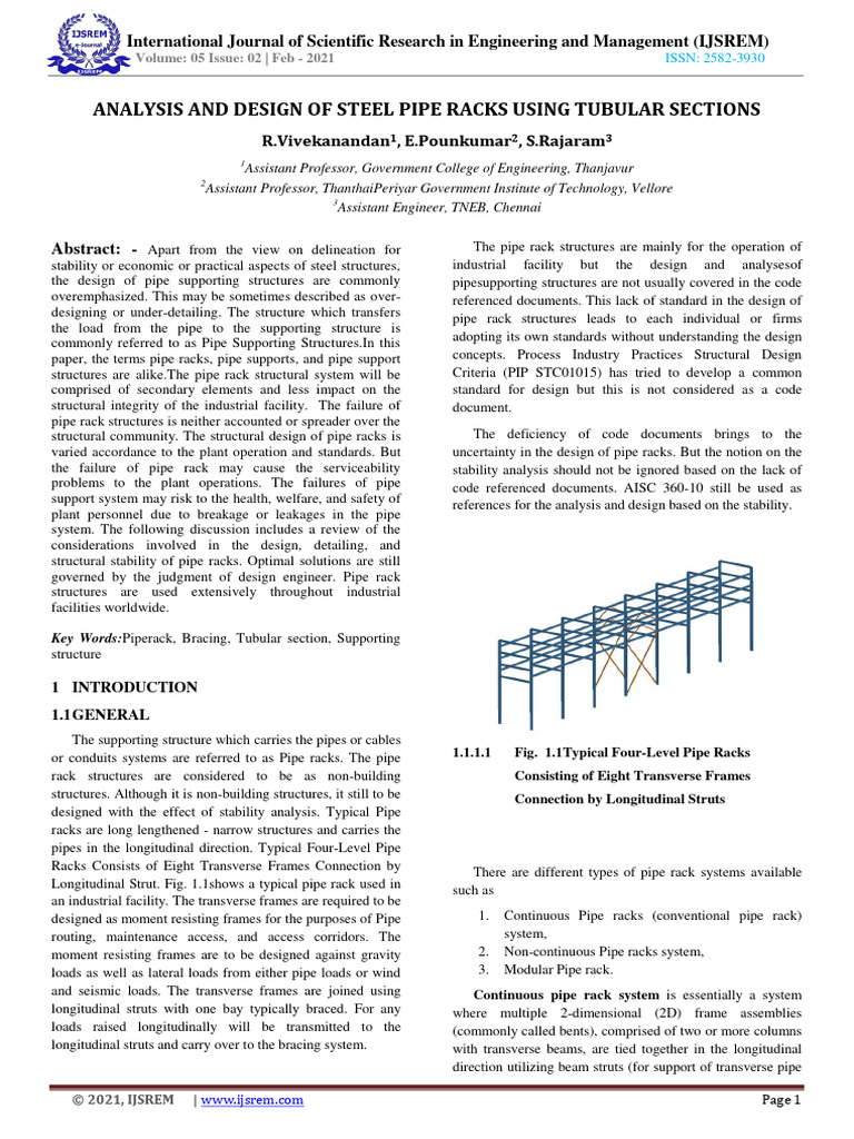 Analysis and Design of Steel Pipe Racks Using Tubular Sections | PDF ...