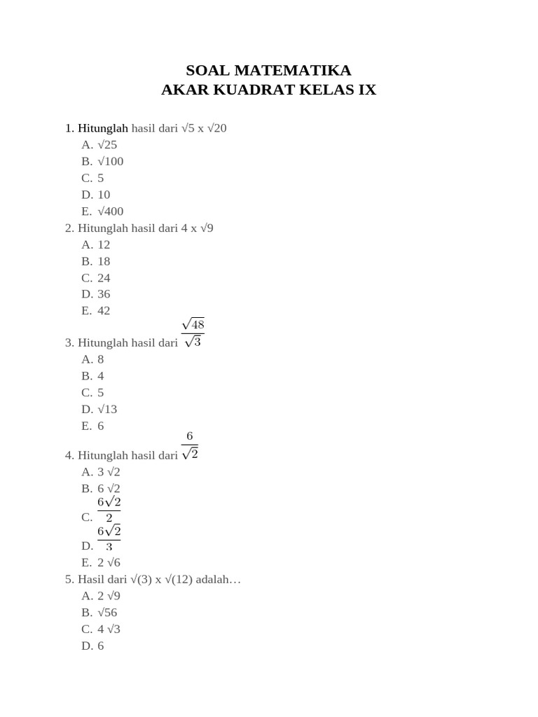 Soal MM Akar Kuadrat Ix | PDF