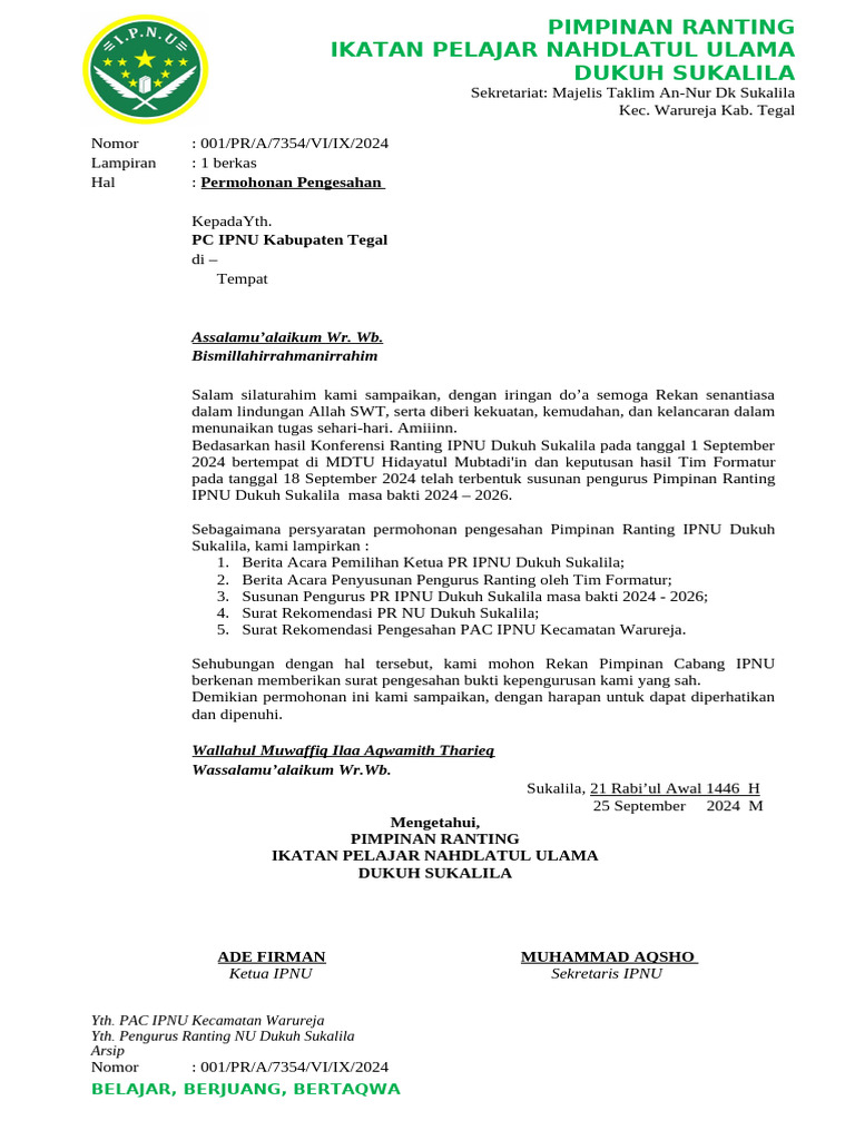 Salinan 4. Format Surat Permohonan SP | PDF