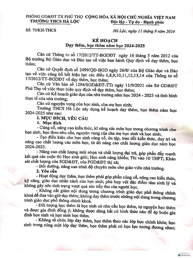 Ke Hoach Day Them Hoc Them Nam Hoc 2024 - 2025 Df562 | PDF