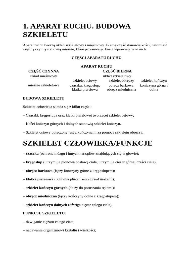 Aparat Ruchu, Budowa Szkieletu | PDF