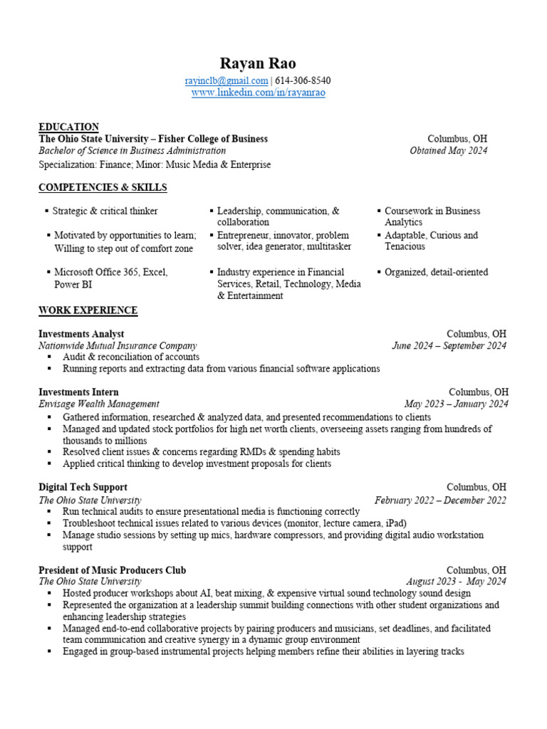 ( (Official) ) Rayan Rao Resume | PDF | Computing | Business