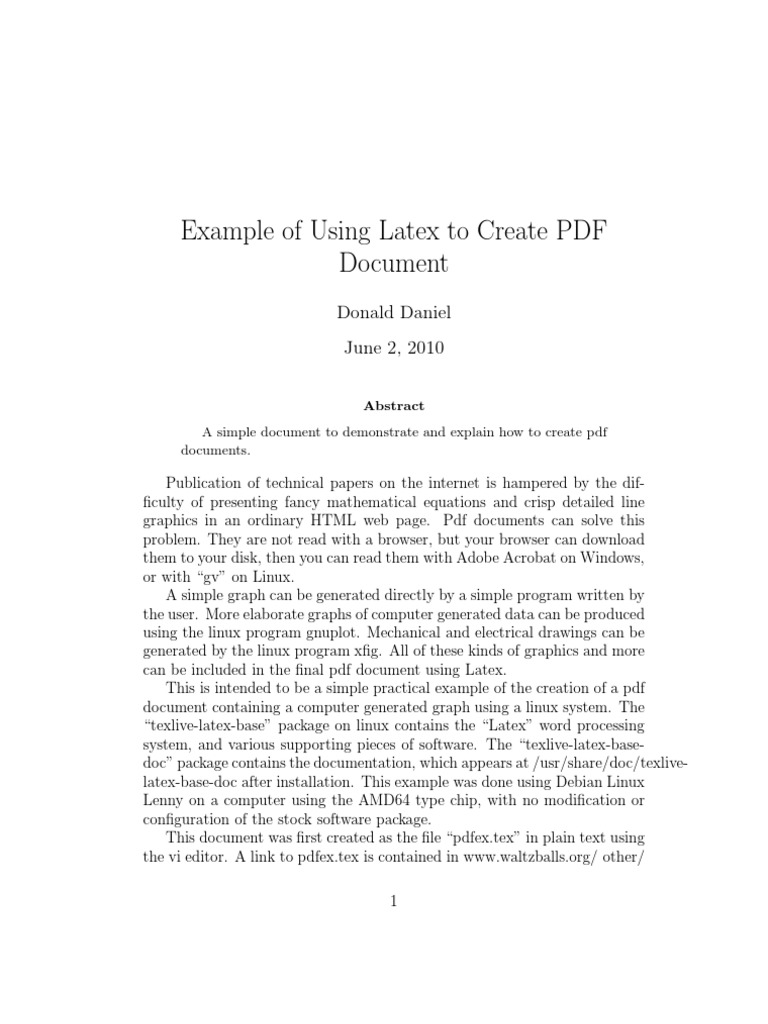 Example of Using Latex To Create PDF Document: Donald Daniel June 2 ...