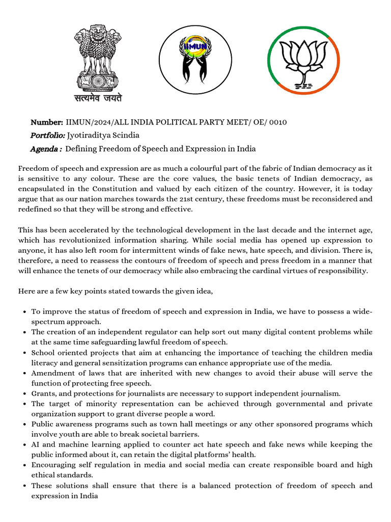 IIMUN - Jyotiraditya Scindia's OP-ED | PDF | Freedom Of Speech | Social Media