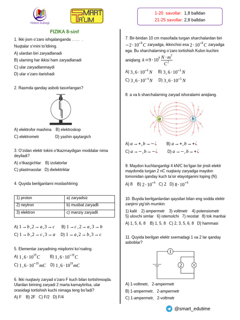 Hokim Kubogi. FIZIKA 8-Sinf | PDF