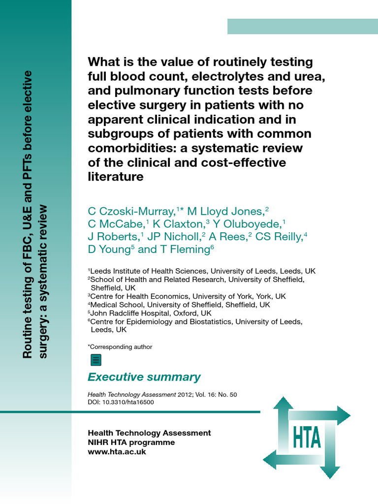 What Is The Value of Routinely Testing Full Blood Count, Electrolytes ...