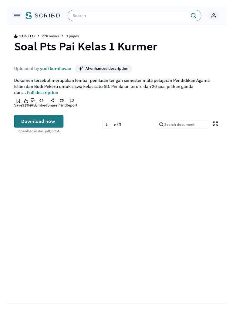 Soal Pts Pai Kelas 1 Kurmer - PDF | PDF