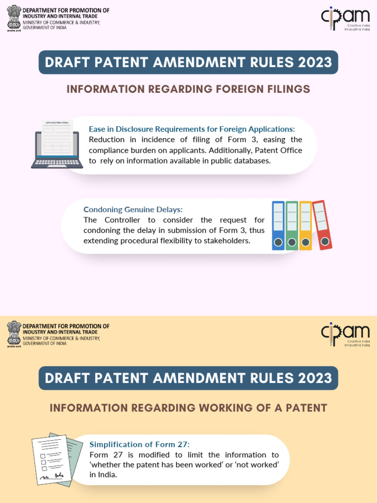 Draft Patent Amendment Rules 2023-4 | PDF | Patent | Monopoly (Economics)