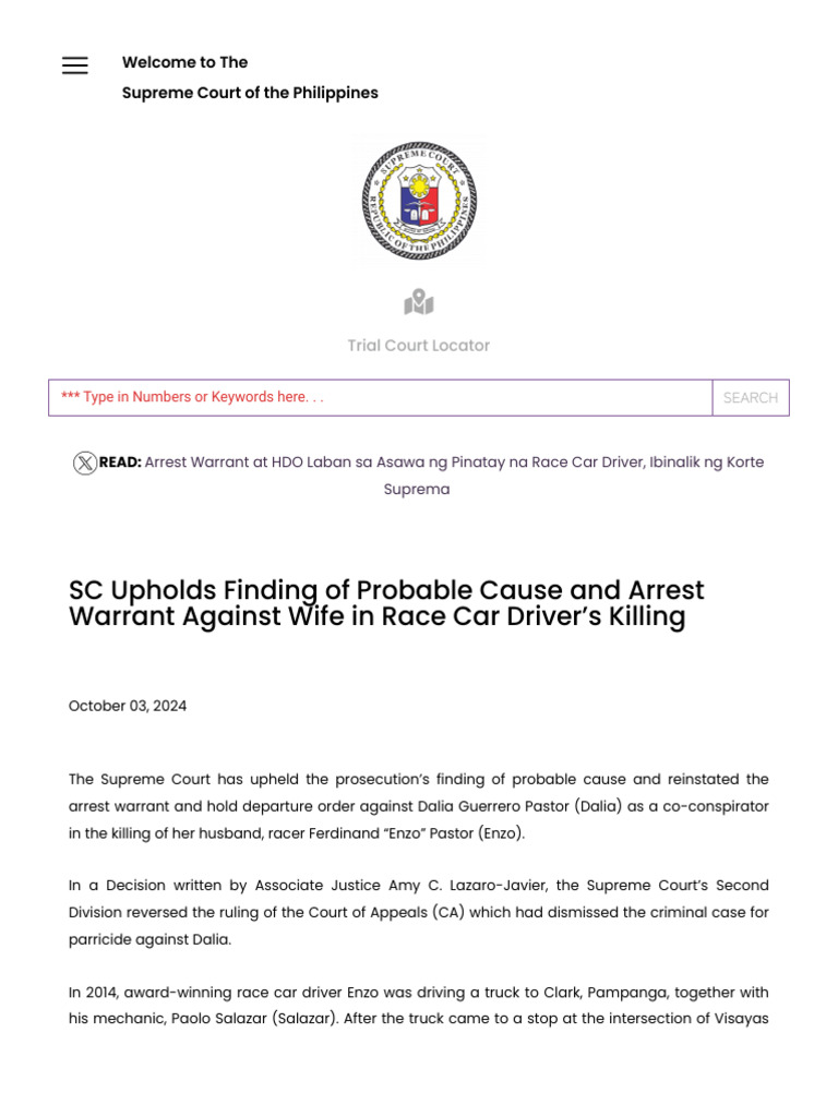 SC Upholds Finding of Probable Cause and Arrest Warrant Against | PDF ...
