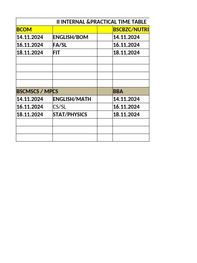 Isem Inetrnal and Practical Time Table | PDF