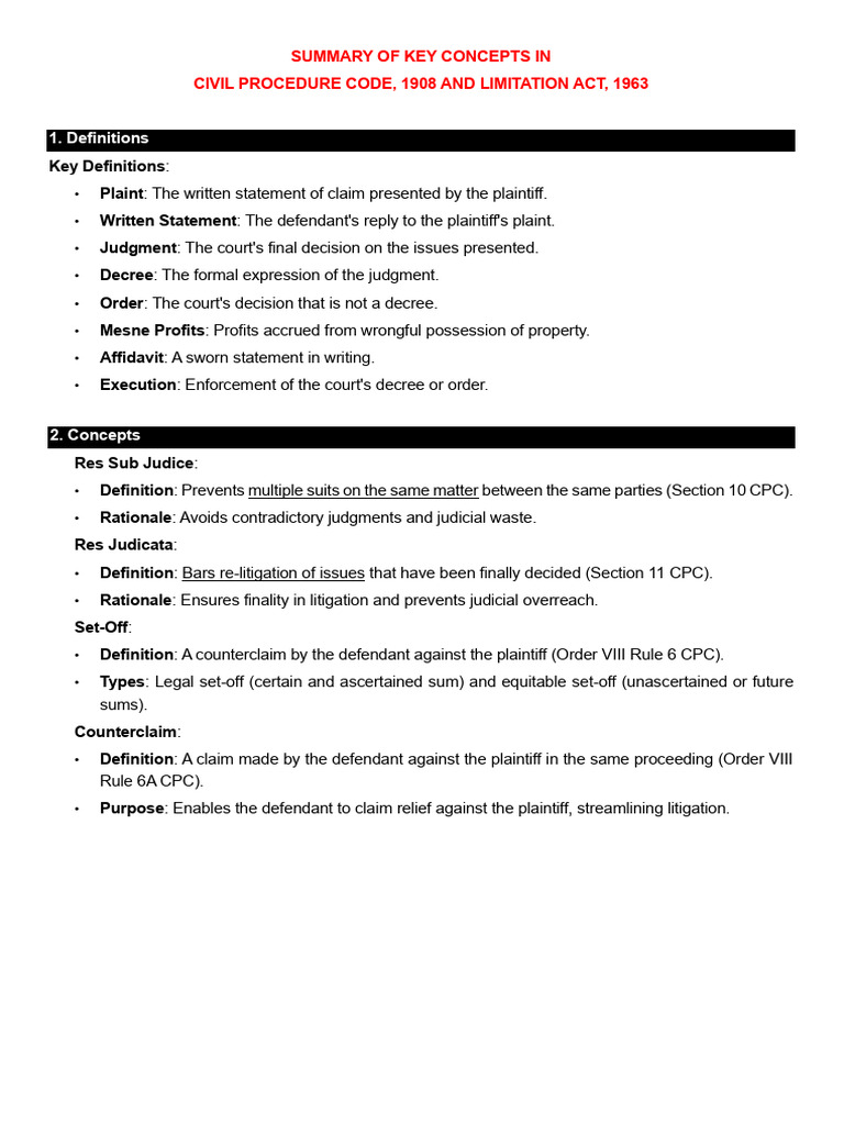 Summary of CPC | PDF | Lawsuit | Judgment (Law)