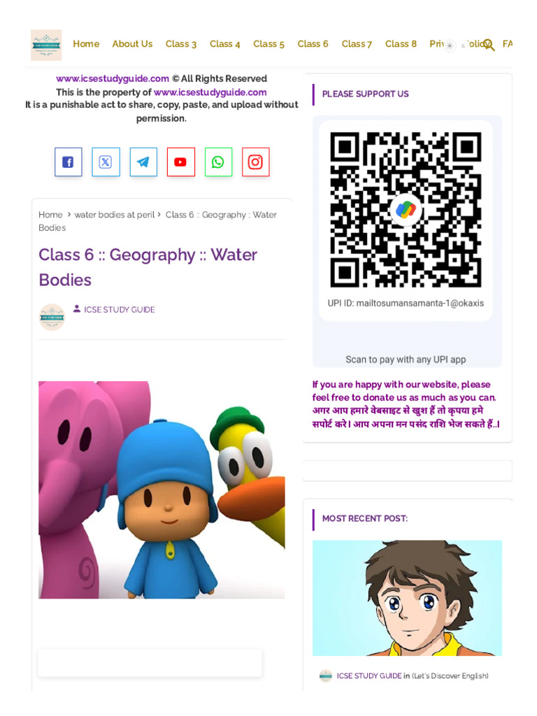 Class 6 Geography: Water Bodies Guide | PDF | Oceans | Water