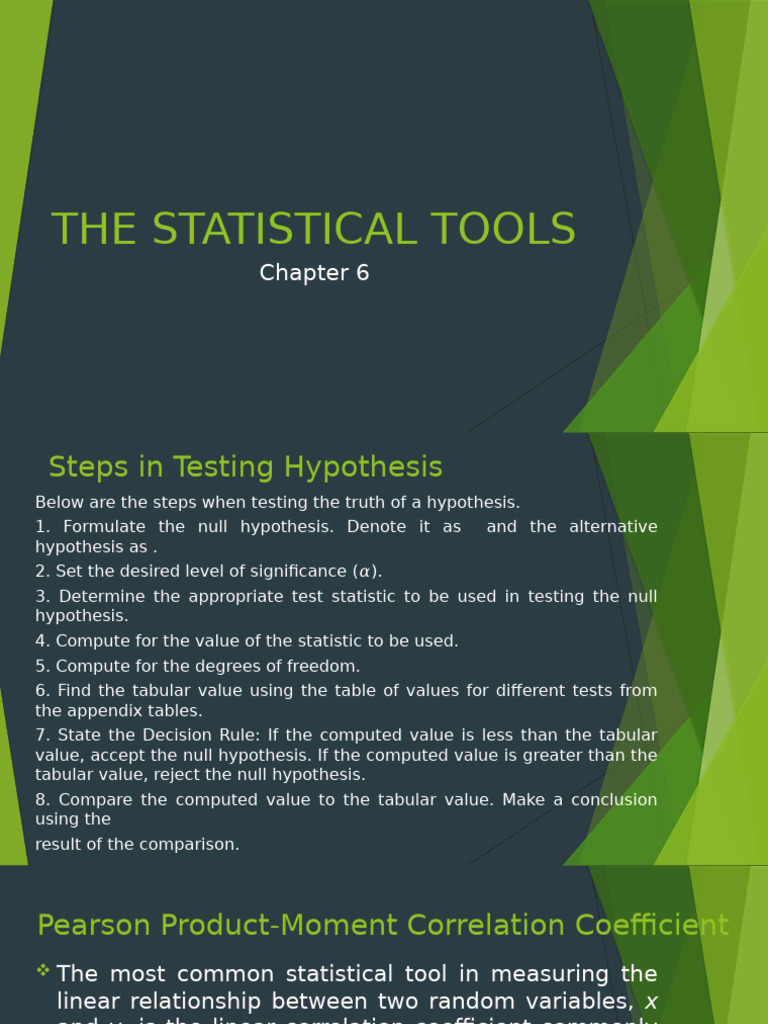Chapter 6 The Statistical Tools Pearson R Spearman Rank | PDF ...