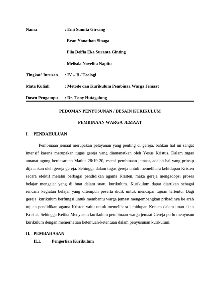 IVB - Metode Dan Kurikulum PWG Kelompok 2 | PDF