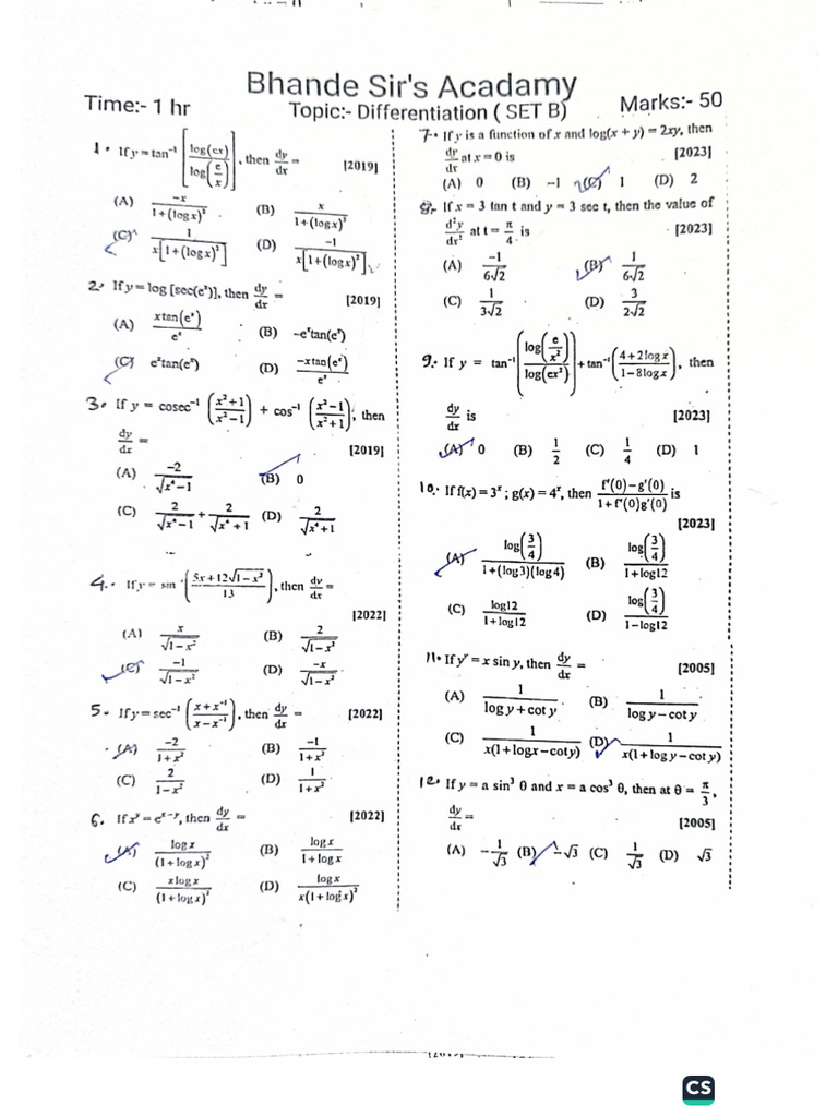 Differentiation CET SET - B Solution | PDF