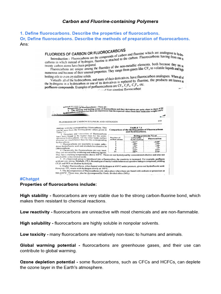Carbon And Fluorine Containing Polymers Pdf Chlorofluorocarbon Ozone Depletion