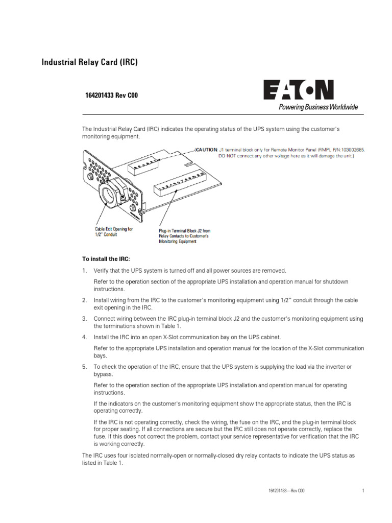 Eaton X Slot Industrial Relay Card Installation Instruction | PDF ...