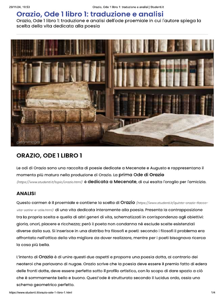 Orazio, Ode 1 Libro 1 | PDF