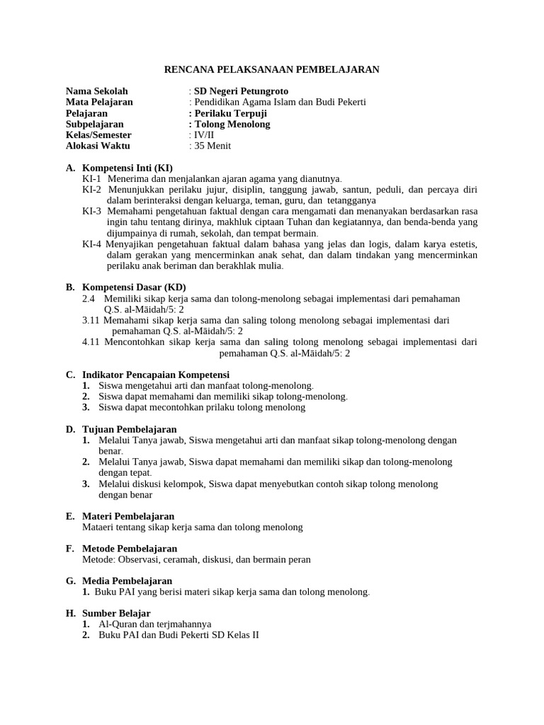 RPP Kurmer Pai Kls 4 Smster II | PDF