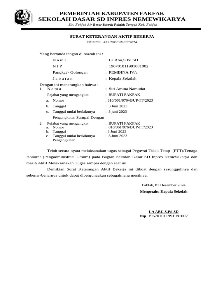 Contoh Surat P3K | PDF