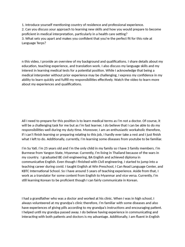 Medical Interpreter Candidate Overview | PDF | Language Interpretation ...