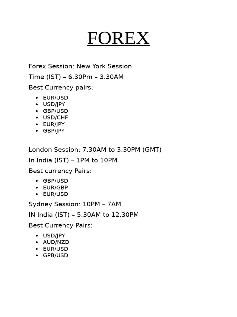 Forex Trading Sessions and Best Pairs | PDF