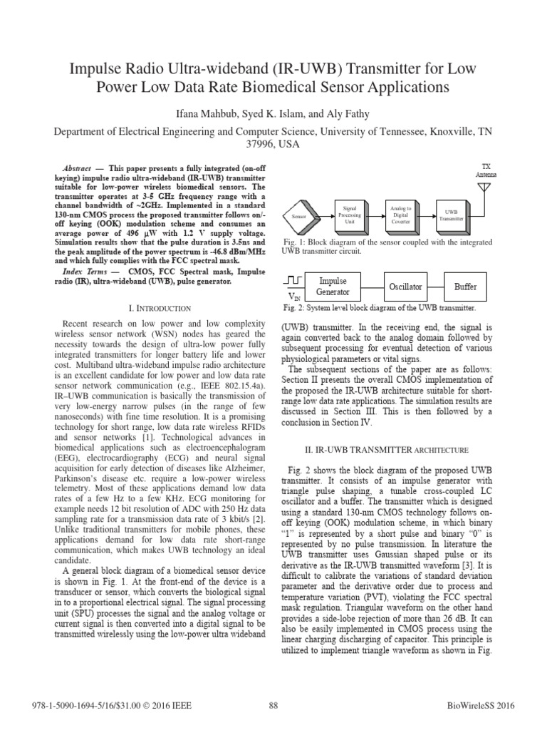 2016-Impulse Radio Ultra-Wideband (IR-UWB) Transmitter For Low | PDF | Ultra Wideband | Transmitter