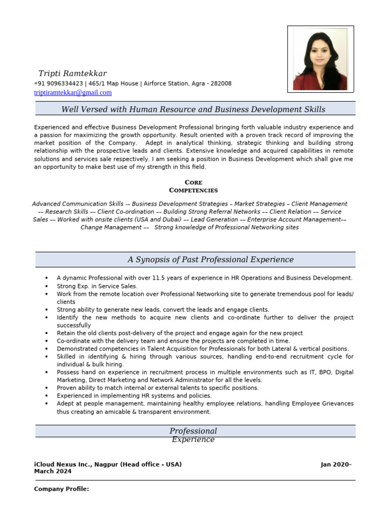 Resume - Tripti Ramtekkar - Updated | PDF | Recruitment | Human Resources