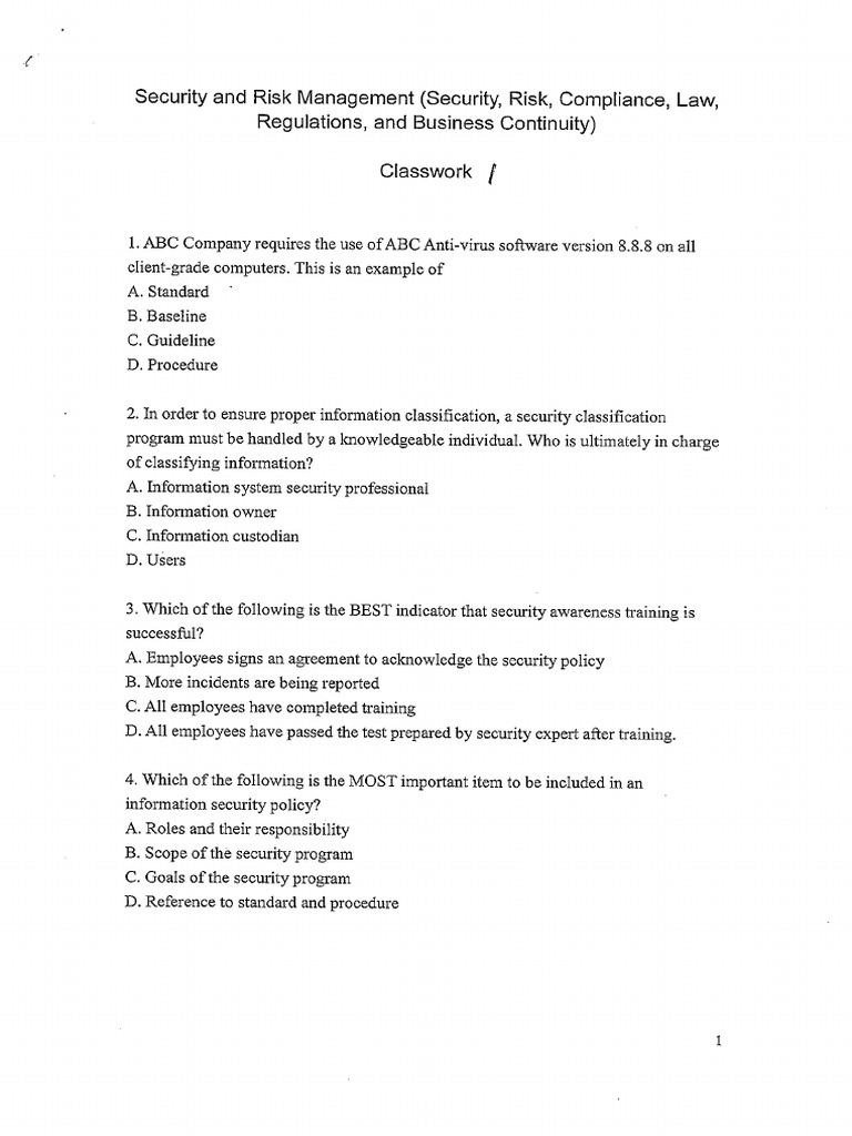 Systematic CISSP Classwork 1 - 8 | PDF