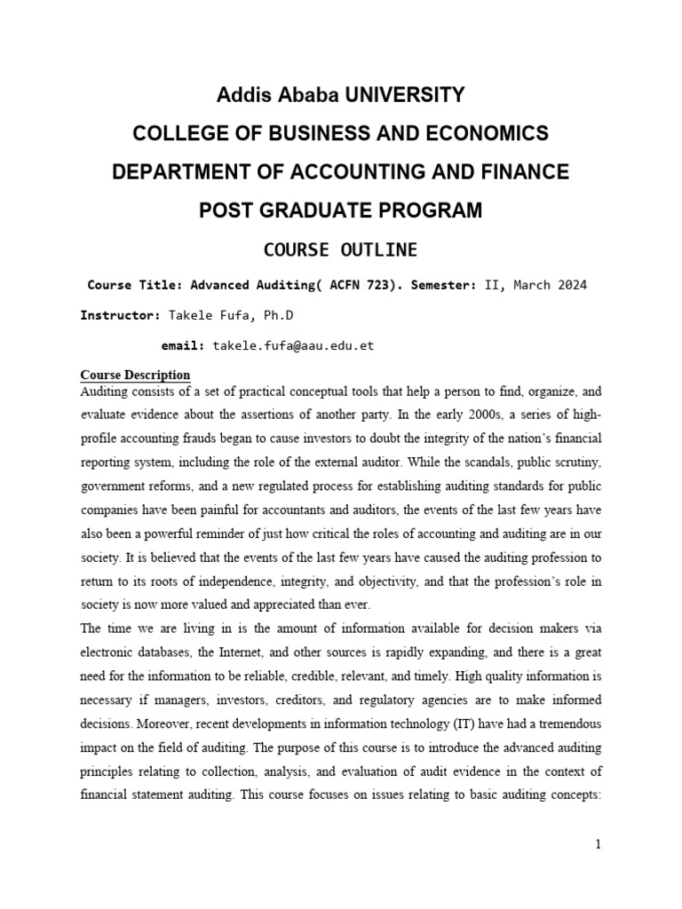 Advanced Auditing Course Guide | PDF | Audit | Risk