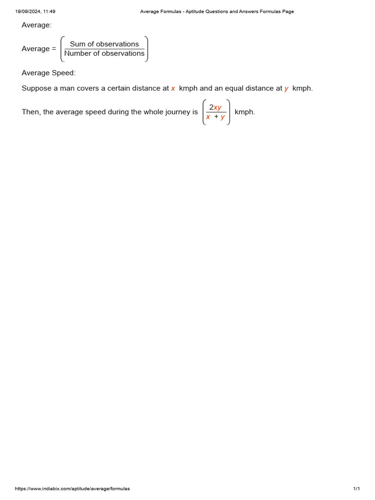 Average Formulas Pdf