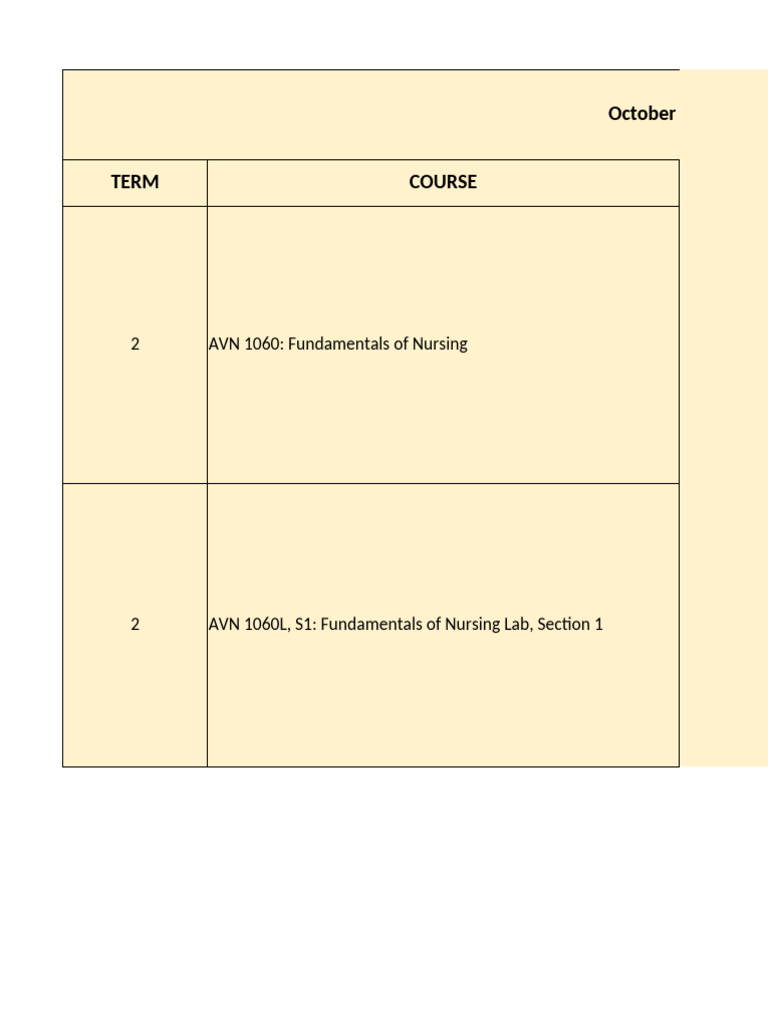 AVN FT 011 October To December AVN LA Full Time Master Schedule | PDF