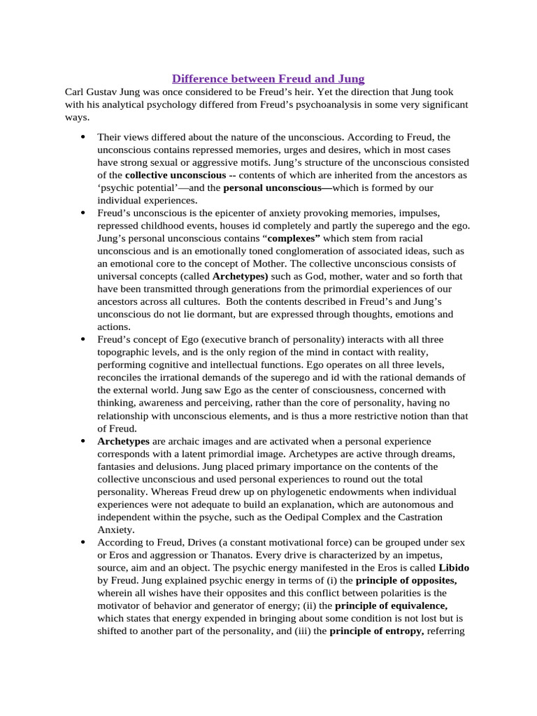Freud vs. Jung: Key Psychological Differences | PDF | Id | Unconscious Mind
