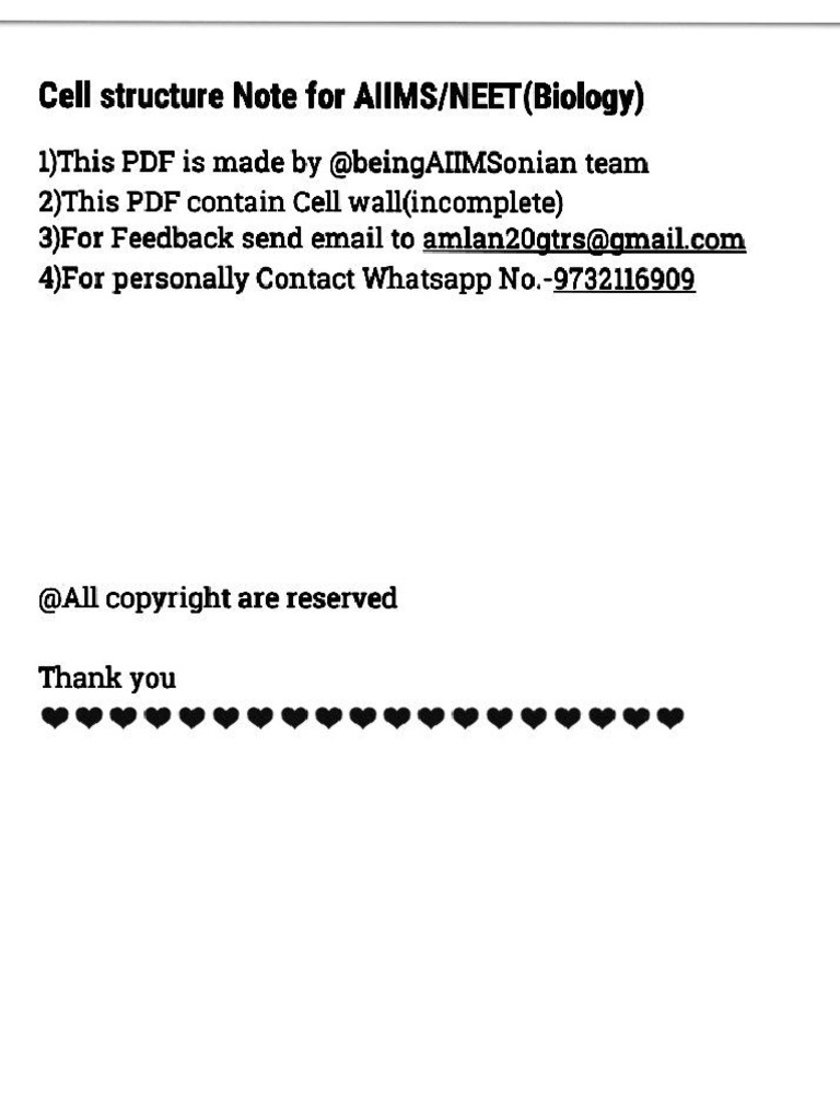 Cell Structure Handwritten Notes | PDF