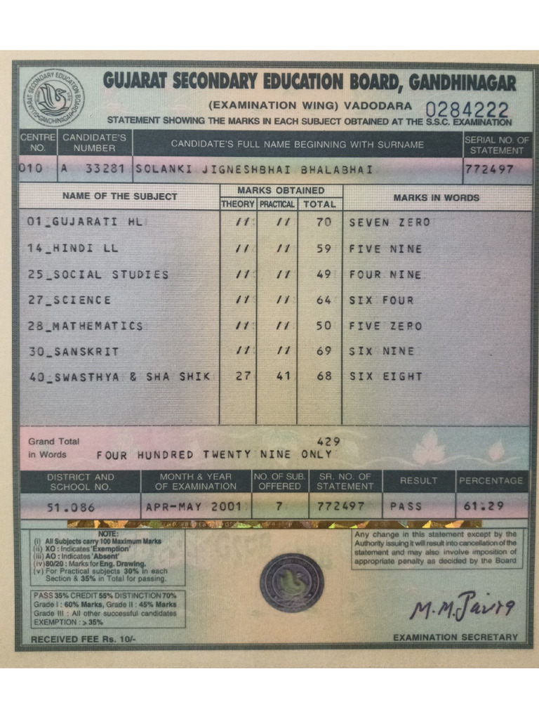10th & 12th Marksheet | PDF