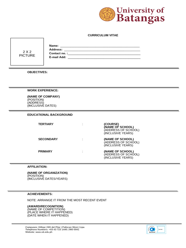 Curriculum Vitae Template Guide | PDF